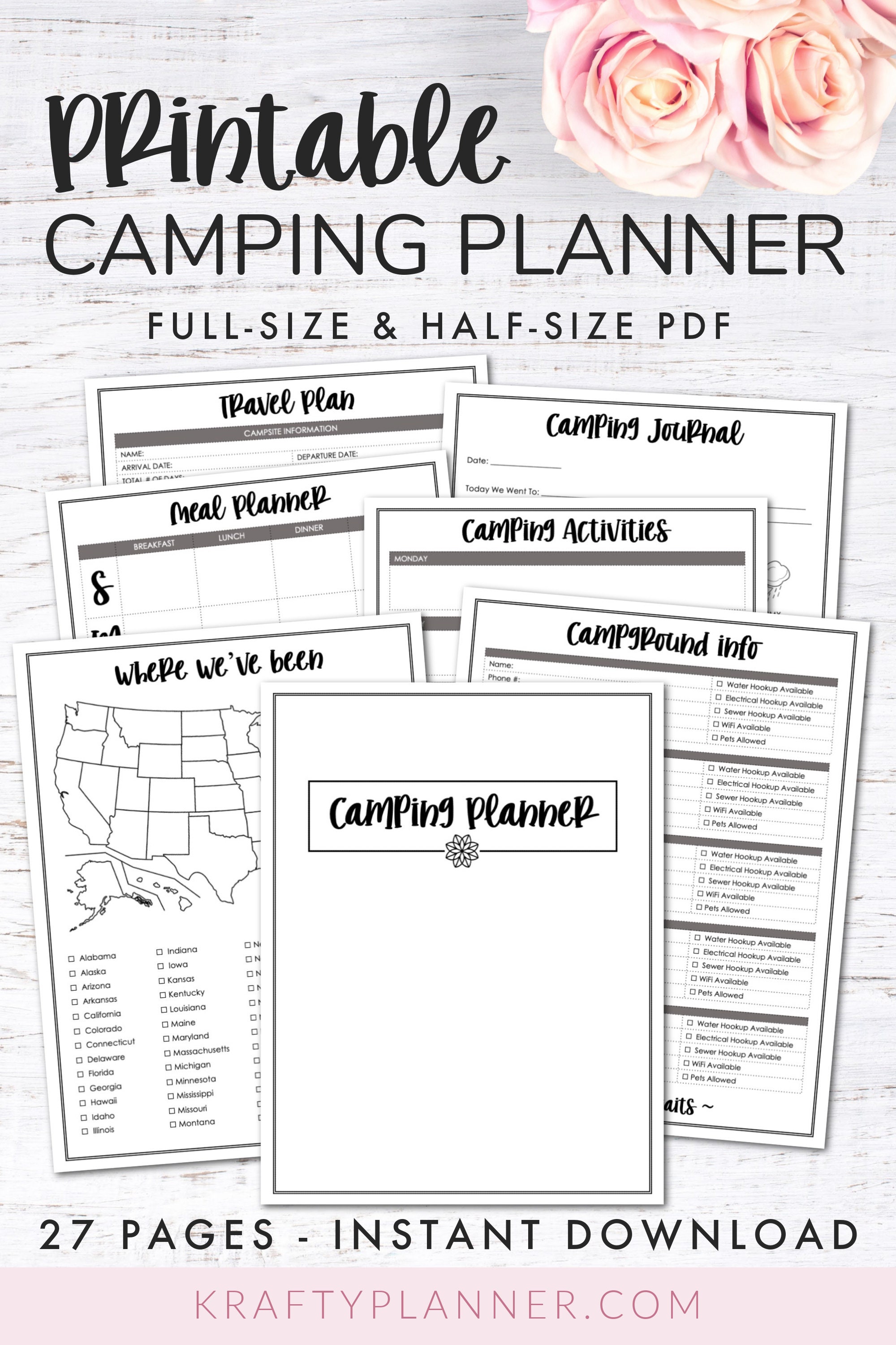 Camping Planner and Journal Black/white Camping Planner, Travel Journal ...