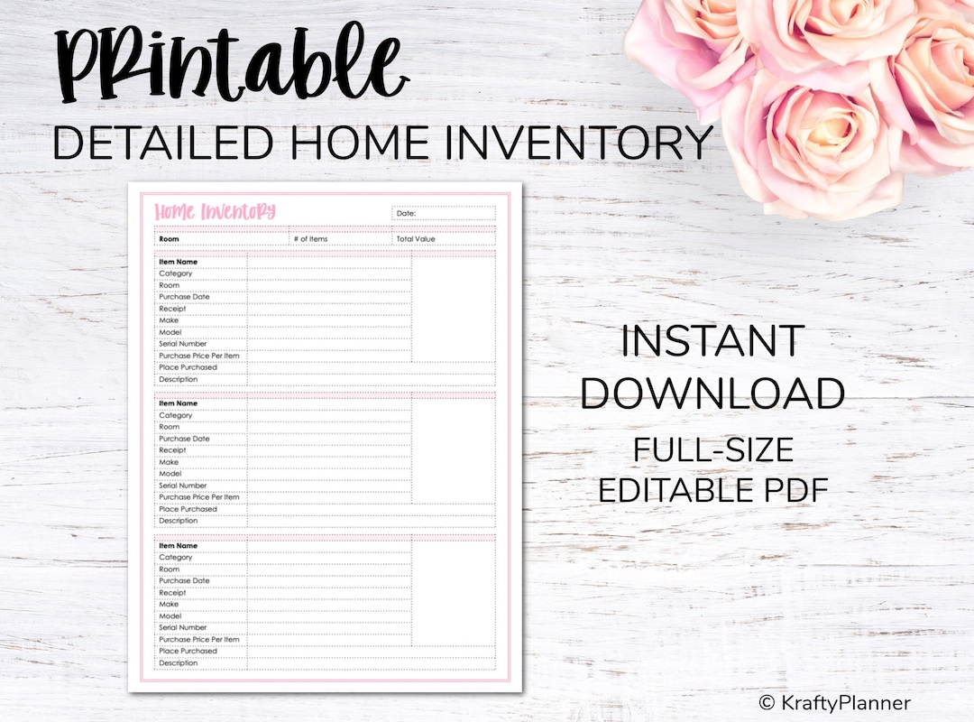 Detailed Home Inventory Planner Printable Household Asset Tracker ...