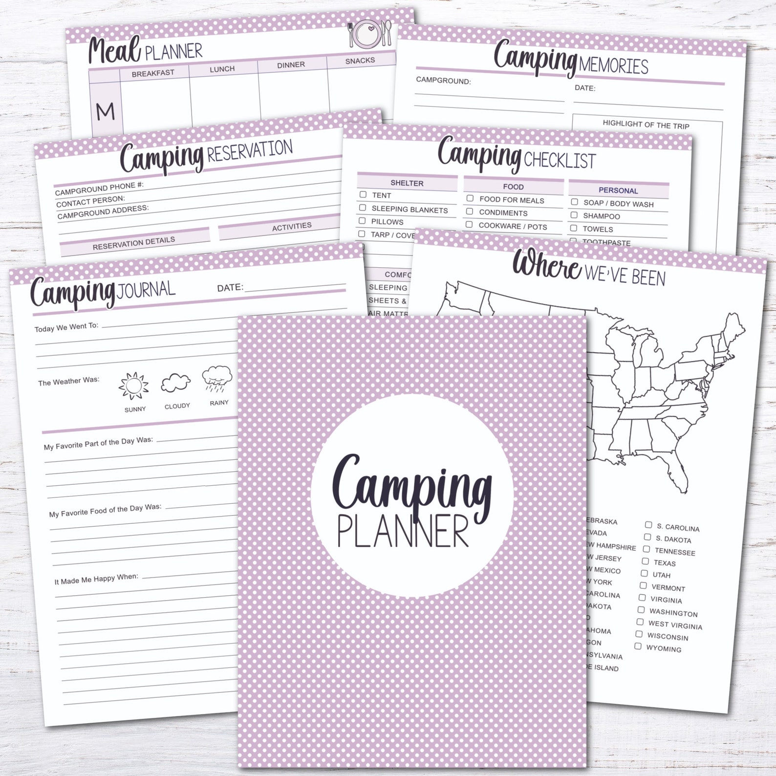 Camping Planner and Journal Editable PDF Purple Camping Planner ...