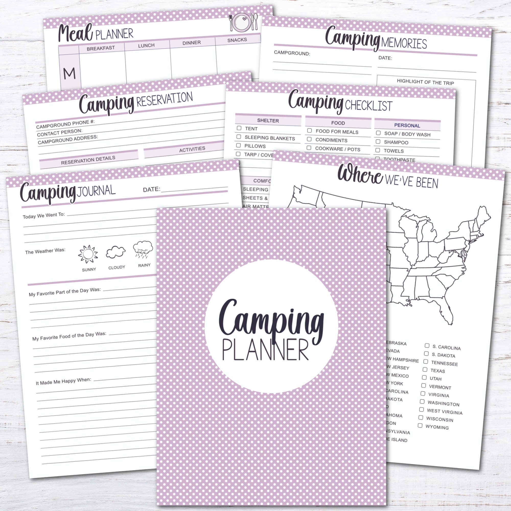 Camping Planner and Journal Editable PDF Purple - Etsy