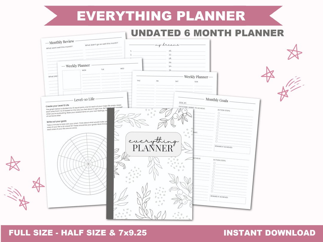 Undated 6-month Everything Planner - Minimalist Black & White Edition ...