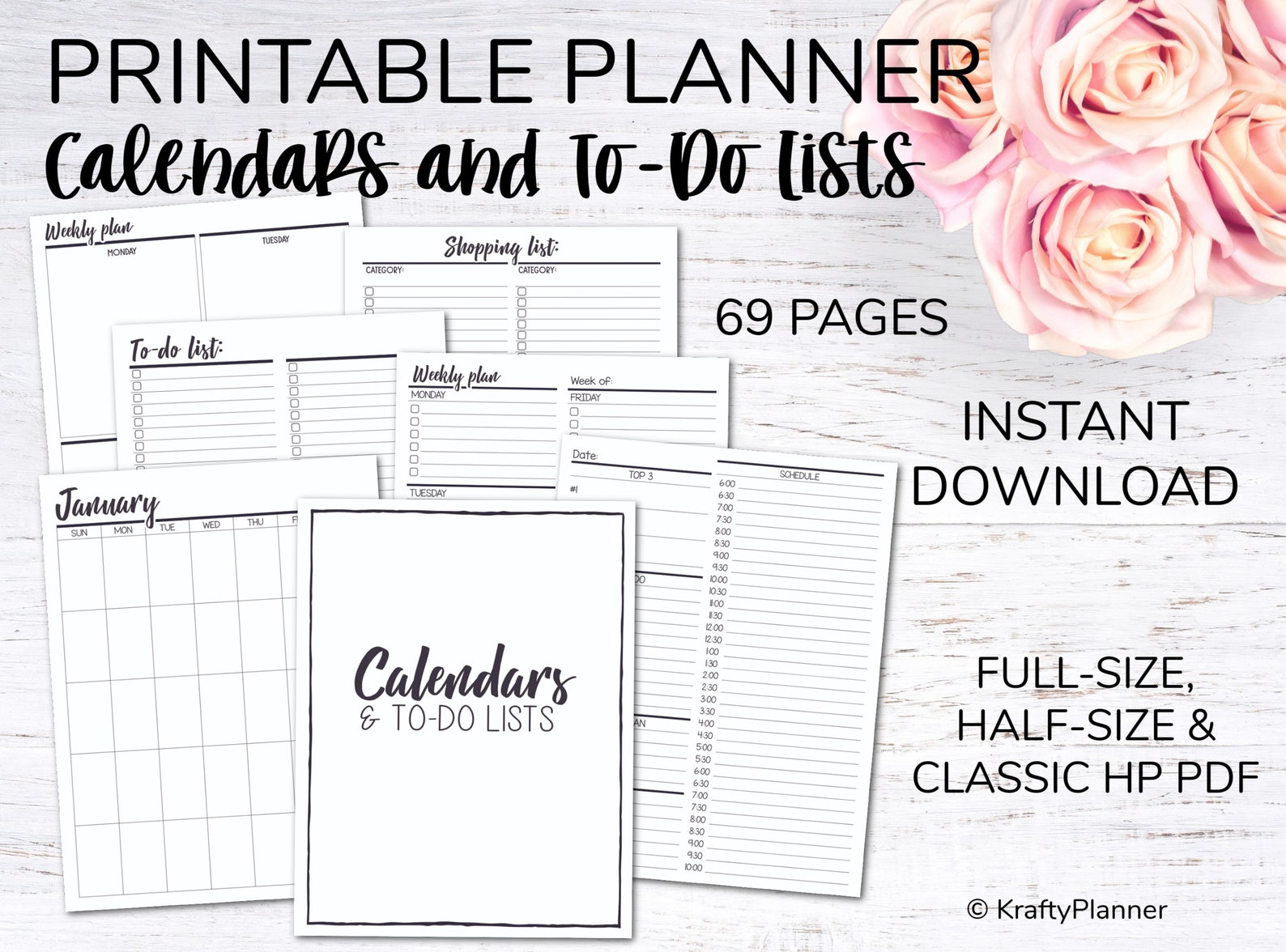 Calendars and To-do List Planner Pack - 69 Pages - Etsy