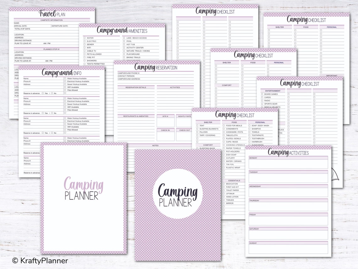 Camping Planner and Journal Editable PDF Purple - Etsy