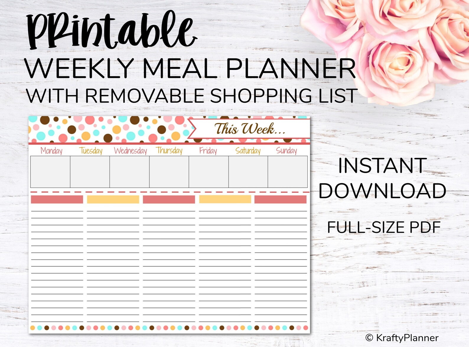 Weekly Meal Planner With Shopping List - Etsy