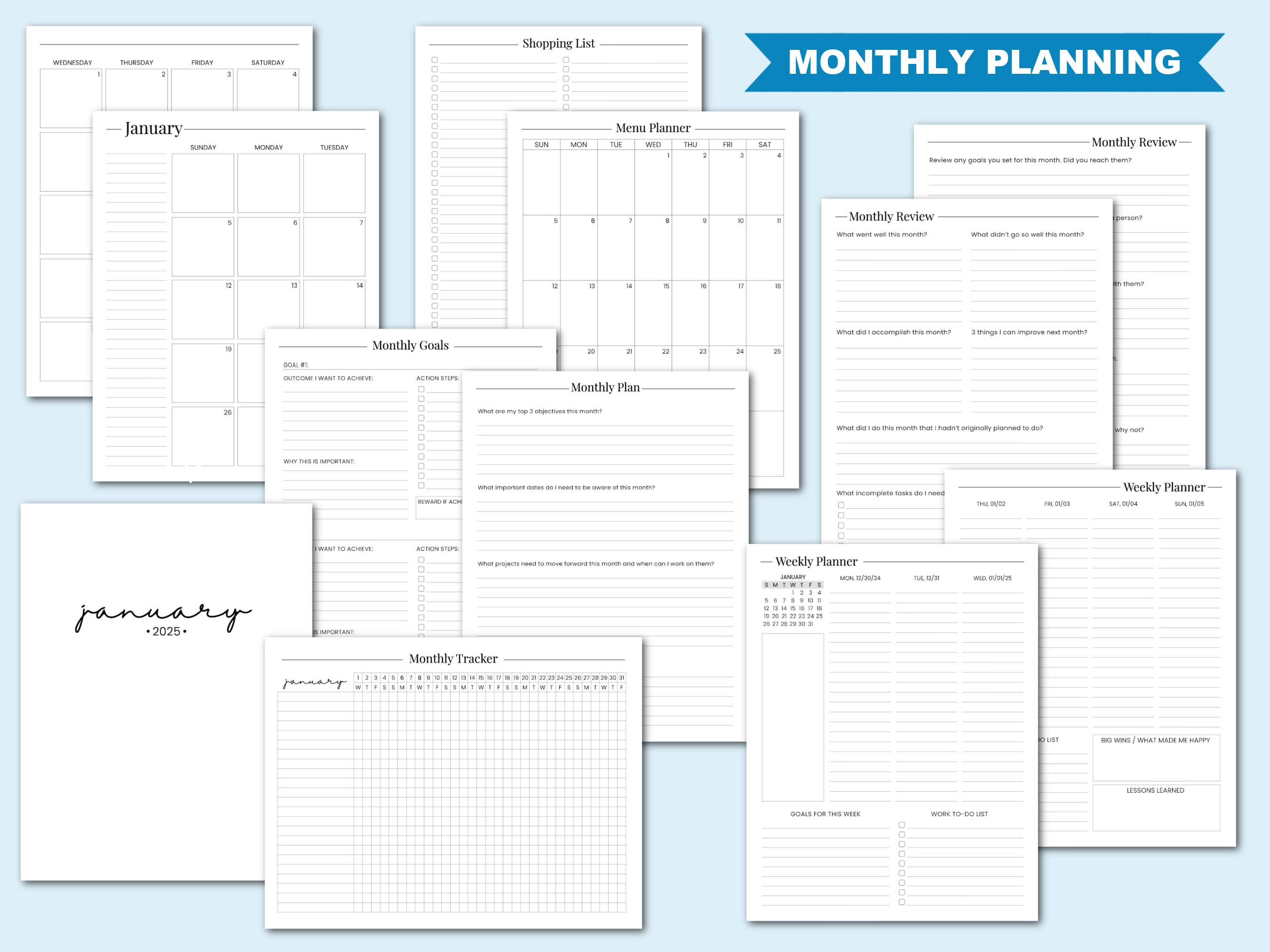 2025 Everything Planner Printable PDF Minimalist Monthly, Weekly, and ...