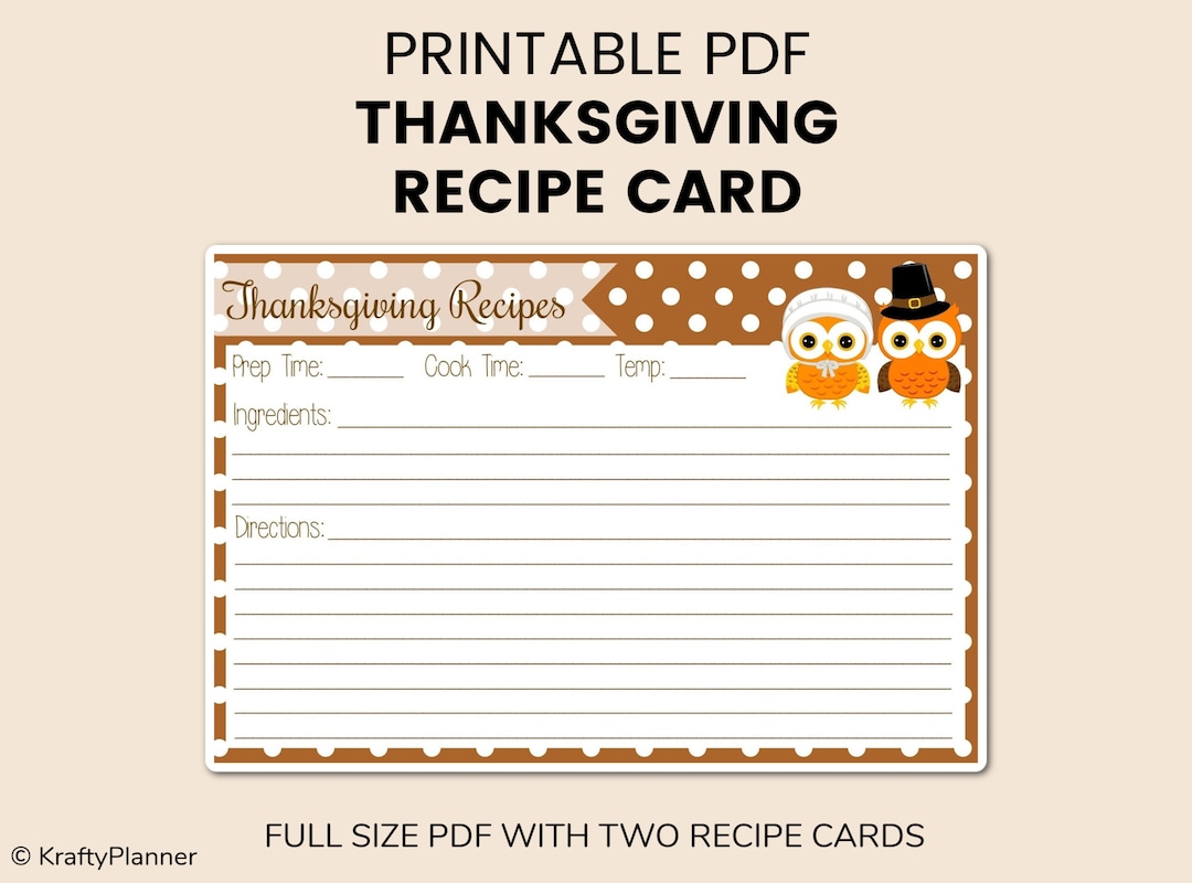 Thanksgiving Recipe Card Printable for All of Your Holiday Menu ...