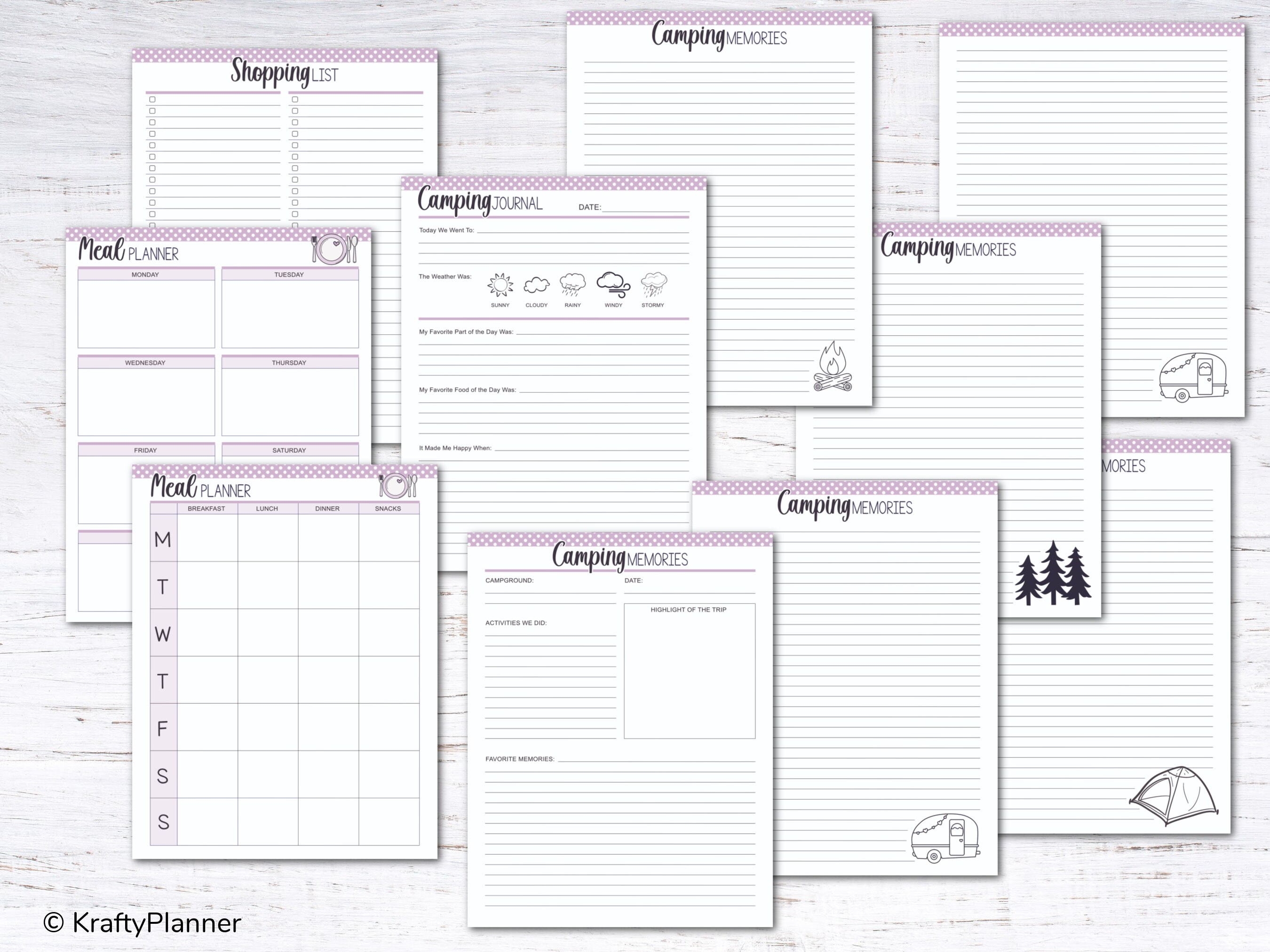 Camping Planner and Journal Editable PDF Purple - Etsy