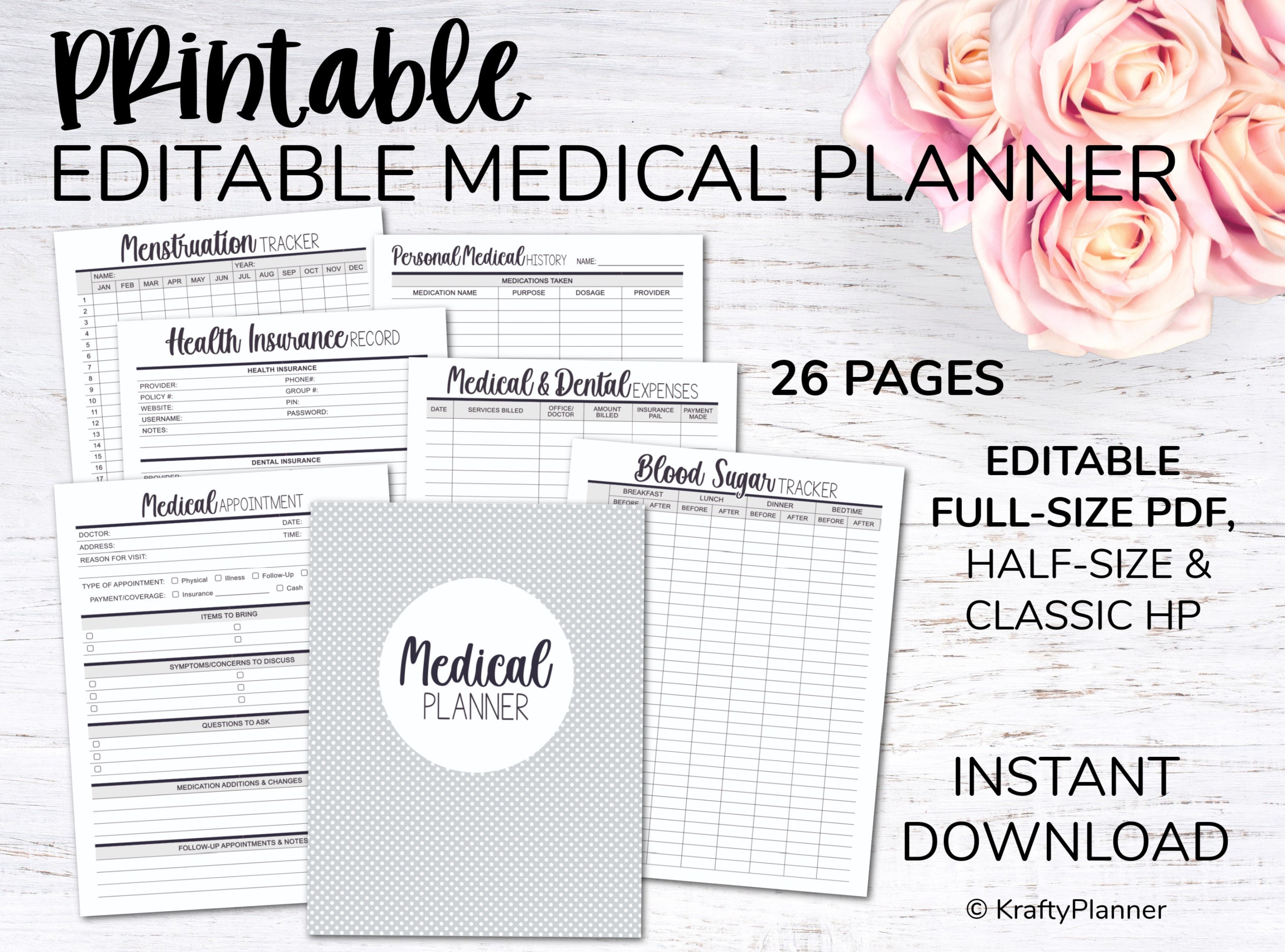 Medical Planner Printable Health Organizer Doctor Appt Tracker Health ...