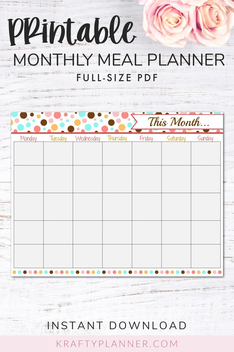 Printable Monthly Menu Planner - Etsy