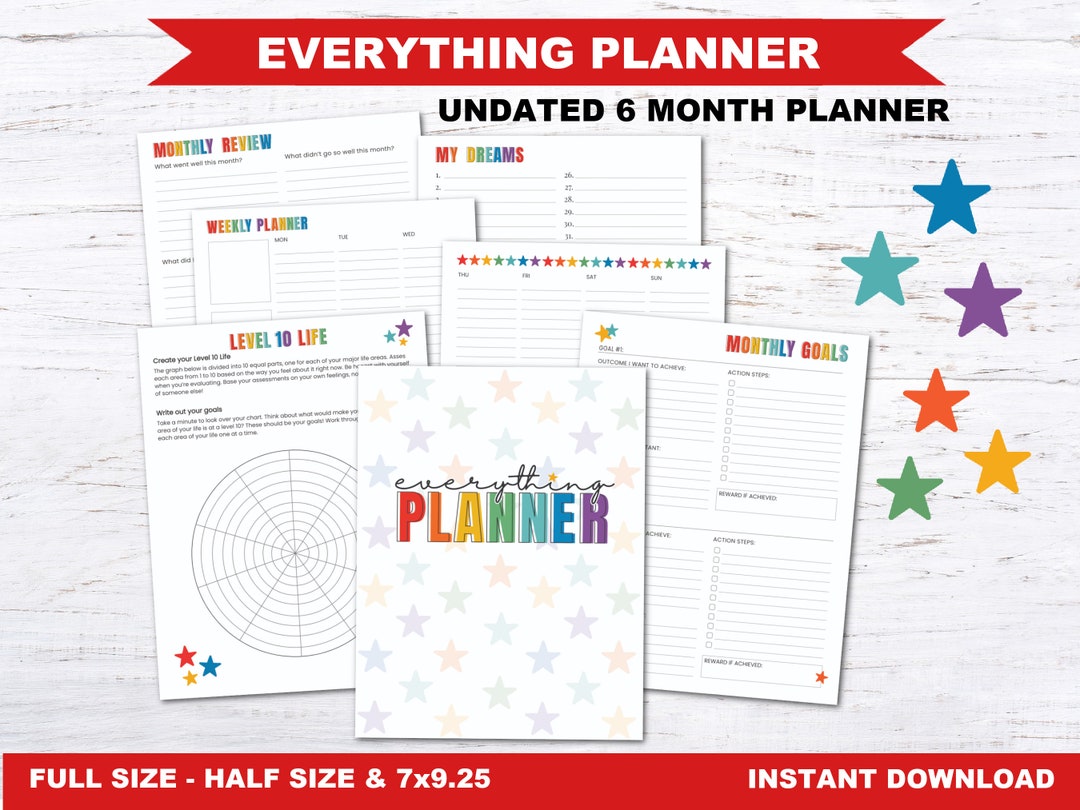 Undated 6-month Everything Planner - Rainbow Stars Edition. Monthly ...