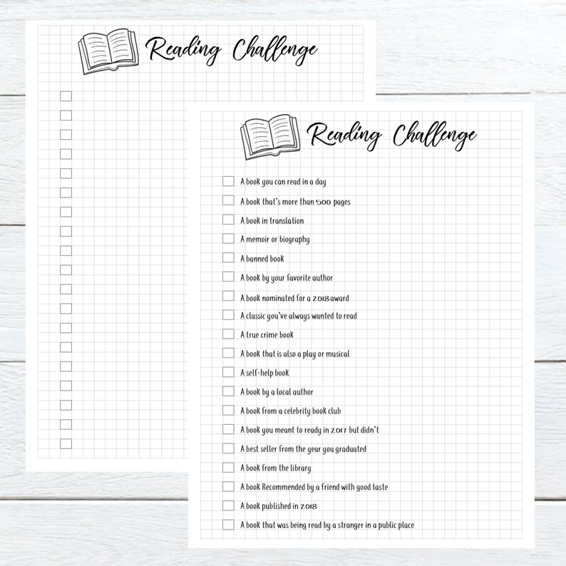 Reading Challenge Printable 4 Sheets PDF | Etsy