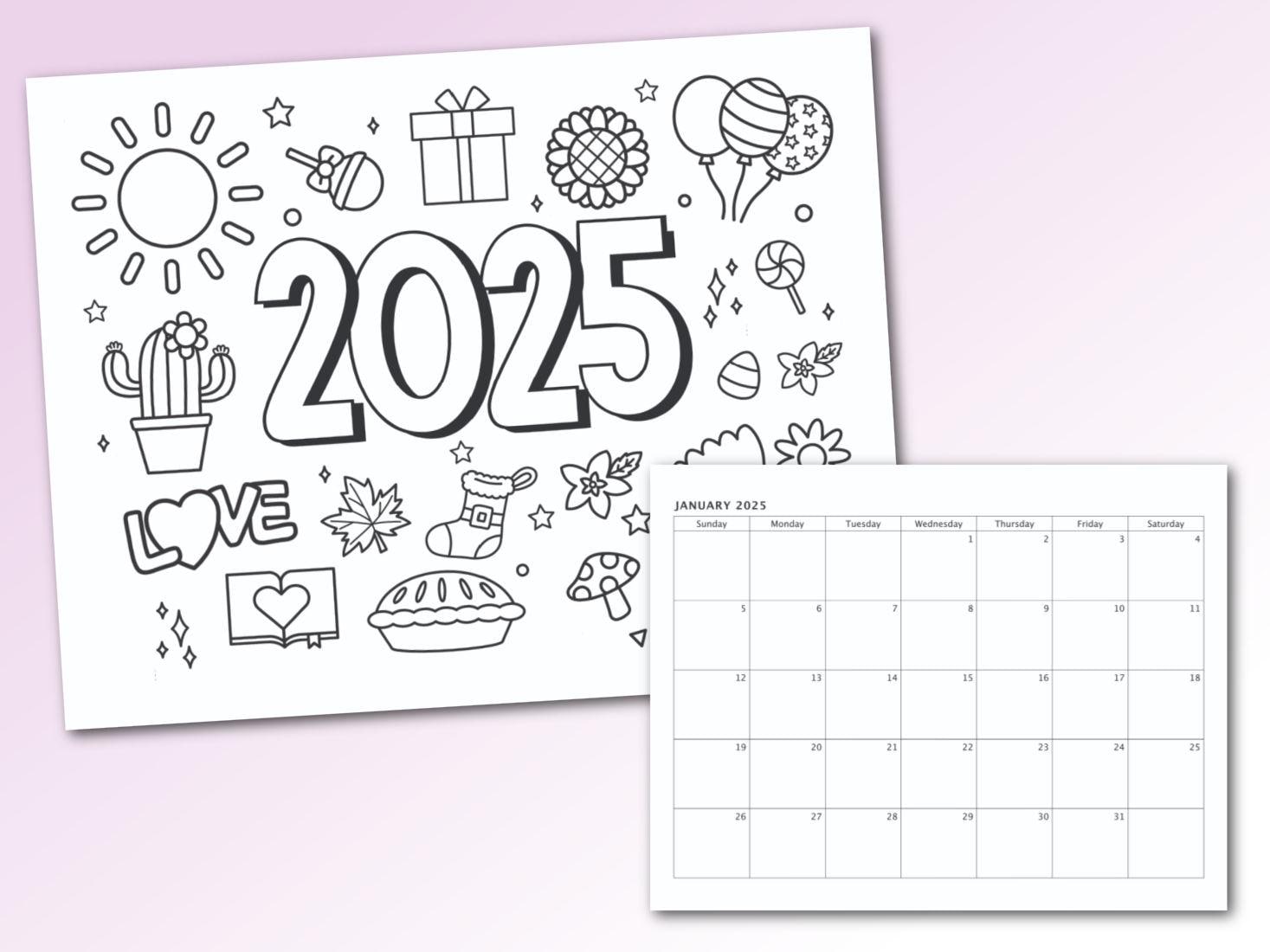 2025 Printable Coloring Calendar | Fun Monthly Planner | Dated Calendar ...