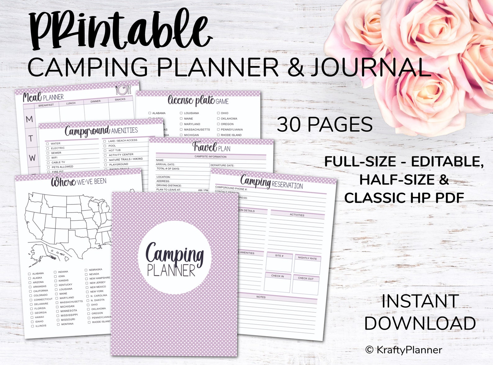 Camping Planner and Journal Editable PDF Purple - Etsy