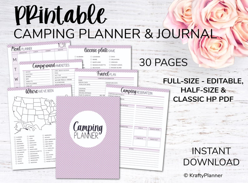 Camping Planner and Journal Editable PDF Purple Camping Planner ...