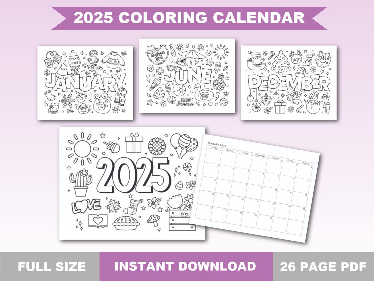 2025 Printable Coloring Calendar | Fun Monthly Planner | Dated Calendar ...
