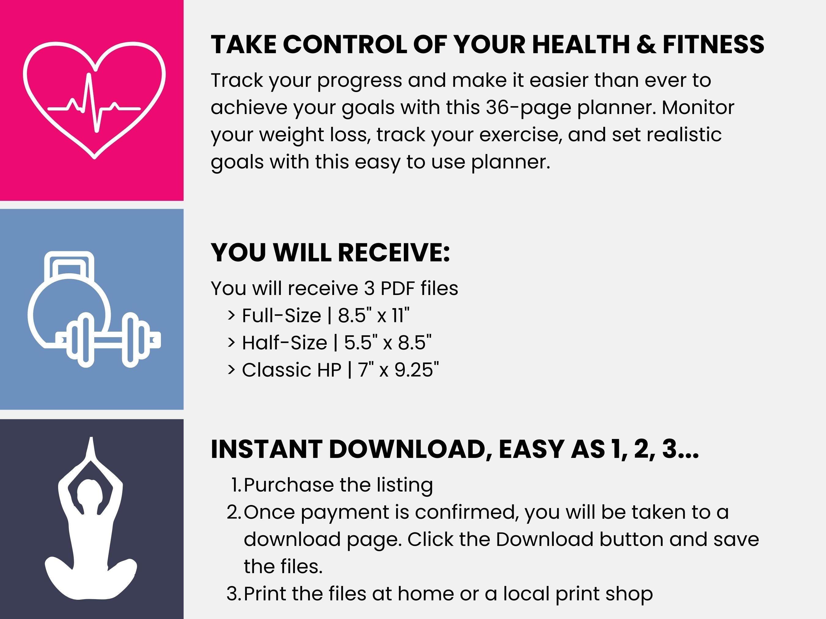 Health and Fitness Planner Weight Loss Tracker Exercise Tracker Fitness ...
