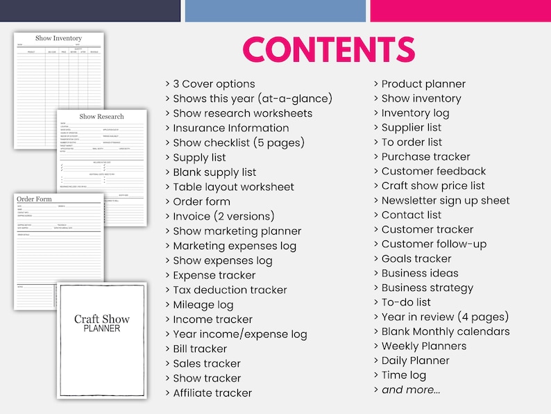 Editable Craft Show Planner, Craft Fair Planner, Craft Order Form ...