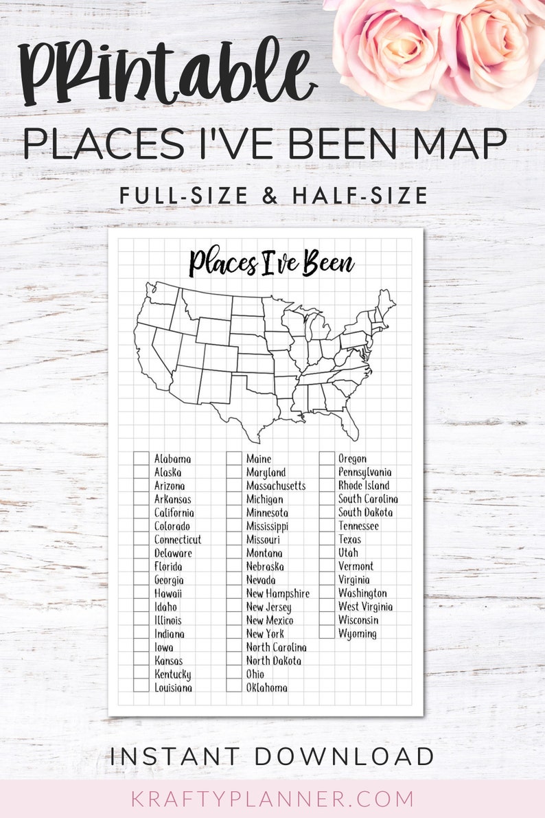 Places I've Been USA Map Printable - Etsy