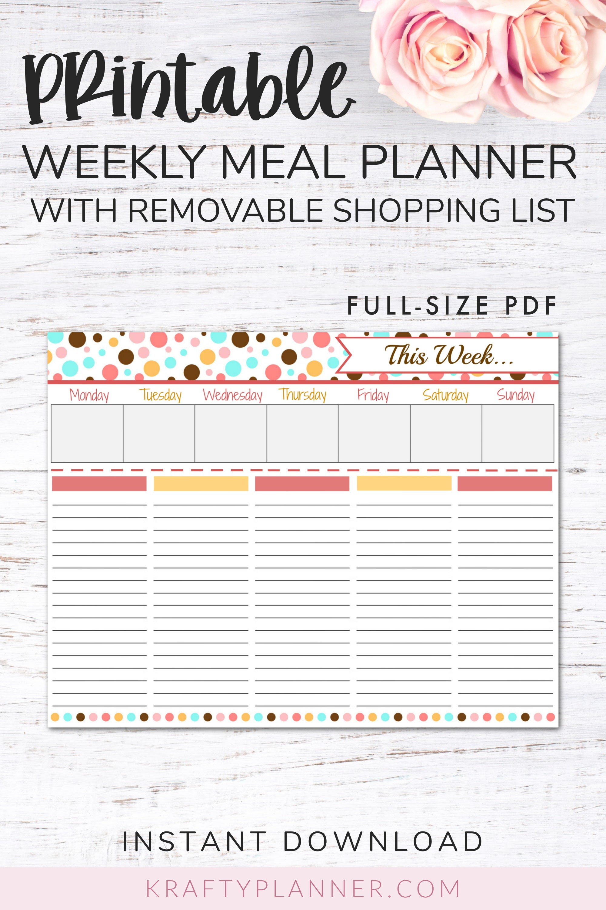 Weekly Meal Planner With Shopping List - Etsy