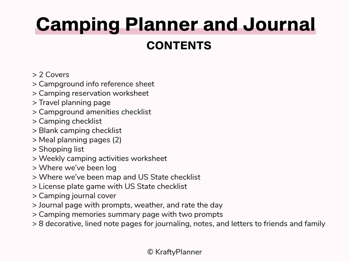 Camping Planner and Journal Editable PDF Purple - Etsy