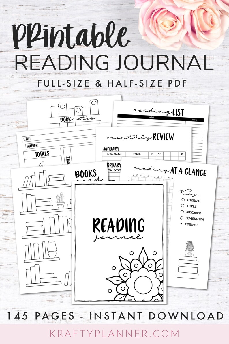 Reading Journal Printable Book Lover's Diary Literary Log - Etsy