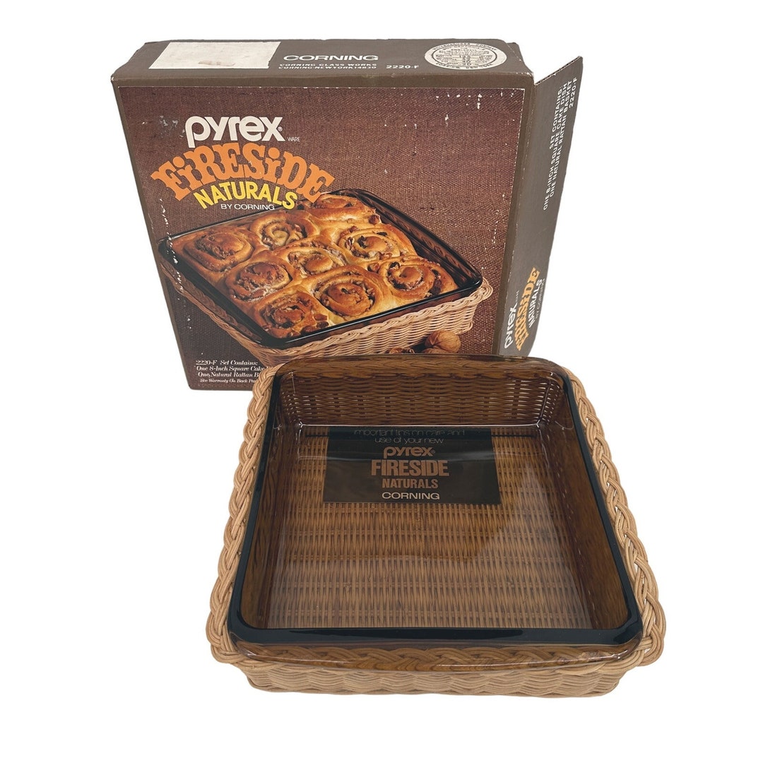 Pyrex Fireside Naturals 8 Inch Square Cake Dish With Rattan Basket 2220 ...