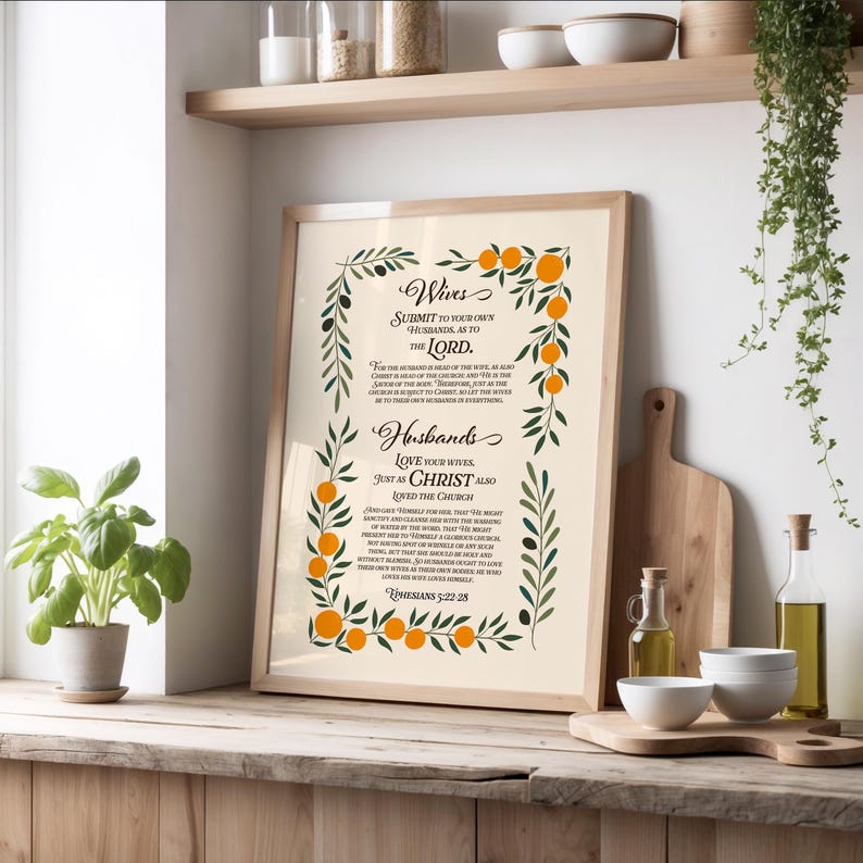 Bible Verse Print, Ephesians 5:22-28, Wives and Husbands - Etsy