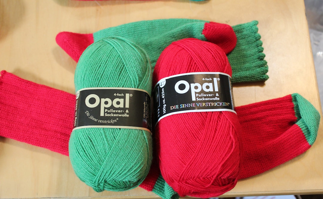 Opal 6 Ply Christmas Solid Sock Yarn Uni Solid 5180 Red and / or 1990 Grass 75% Wool 25 Nylon ...