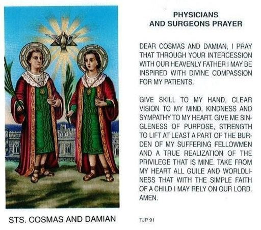 Prayer Card Physicians and Surgeons STS Cosmas & Damian Laminated TJP - Etsy