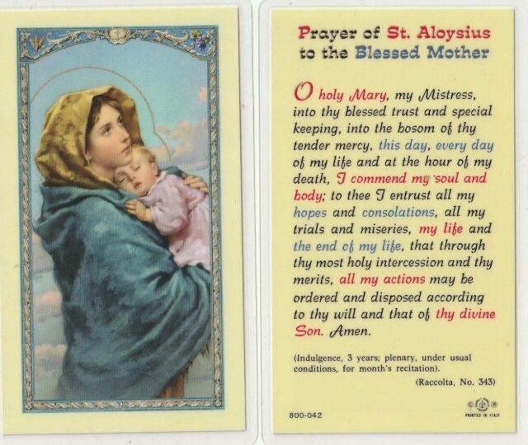 Prayer Card Prayer of Saint Aloysius to the Blessed Mother Laminated - Etsy