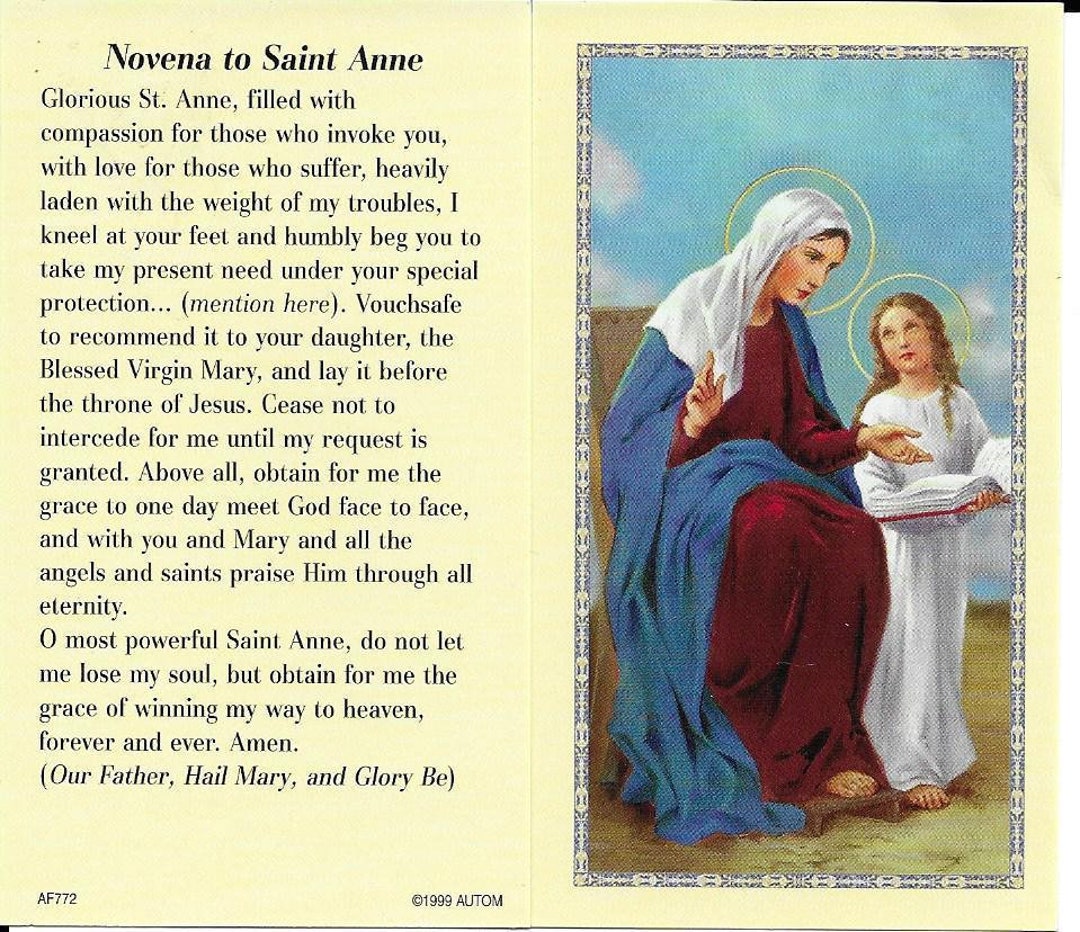 Prayer Card Novena to Saint Anne No Laminated AF - Etsy