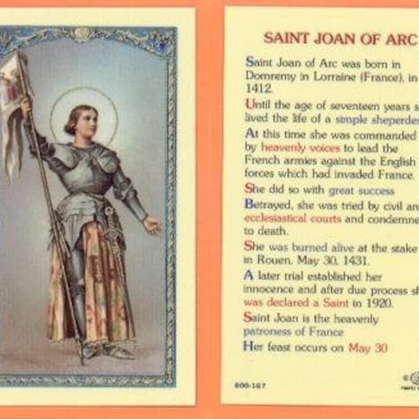 Joan of Arc Prayer Card - Etsy
