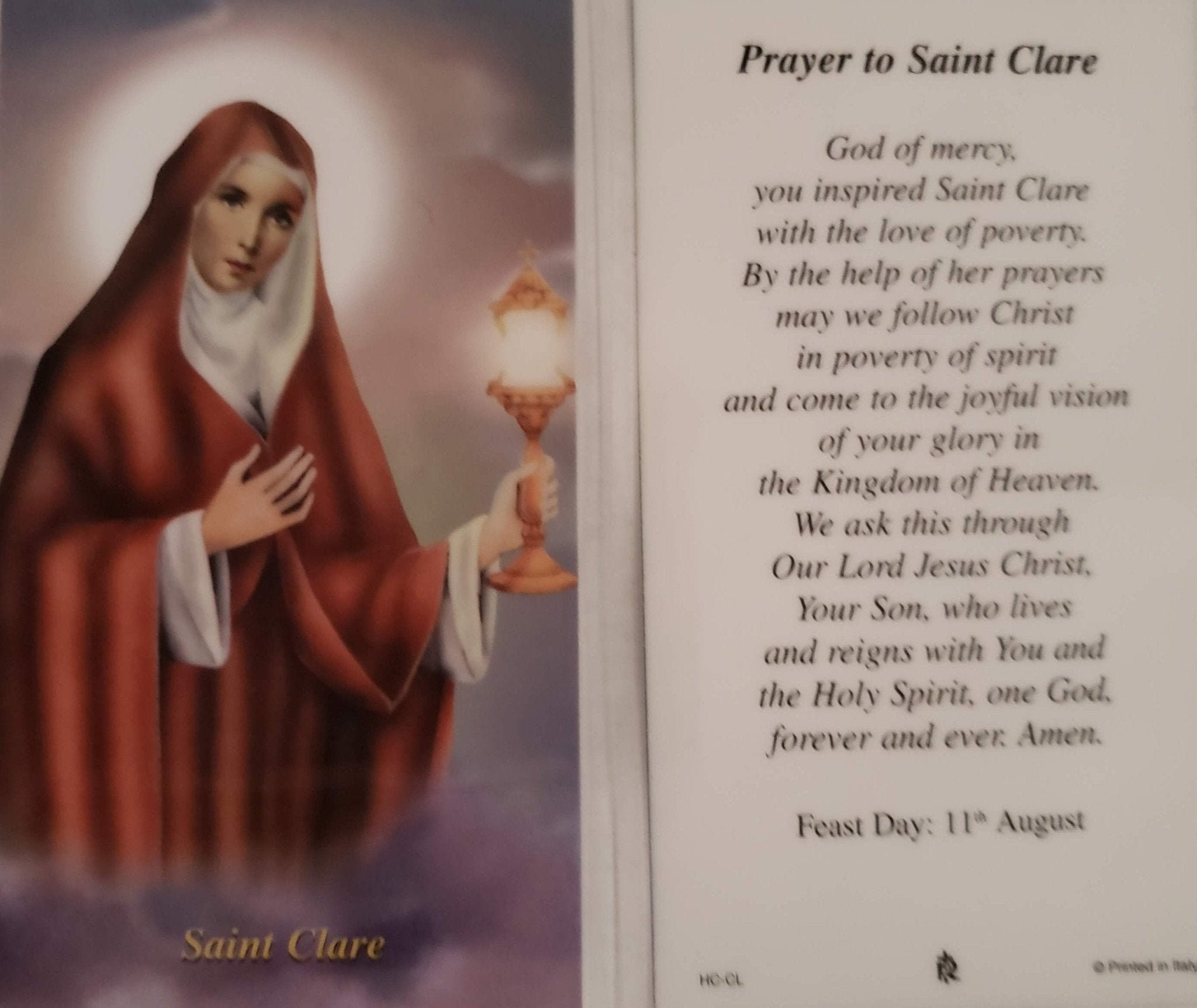 Prayer Card Prayer to Saint Clare Laminated HC-CL - Etsy