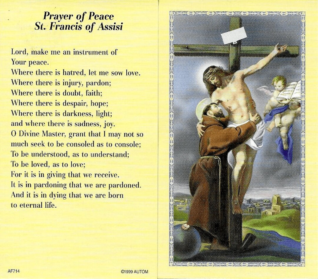 Prayer Card Prayer of Peace Saint Francis of Assisi No Laminated AF - Etsy