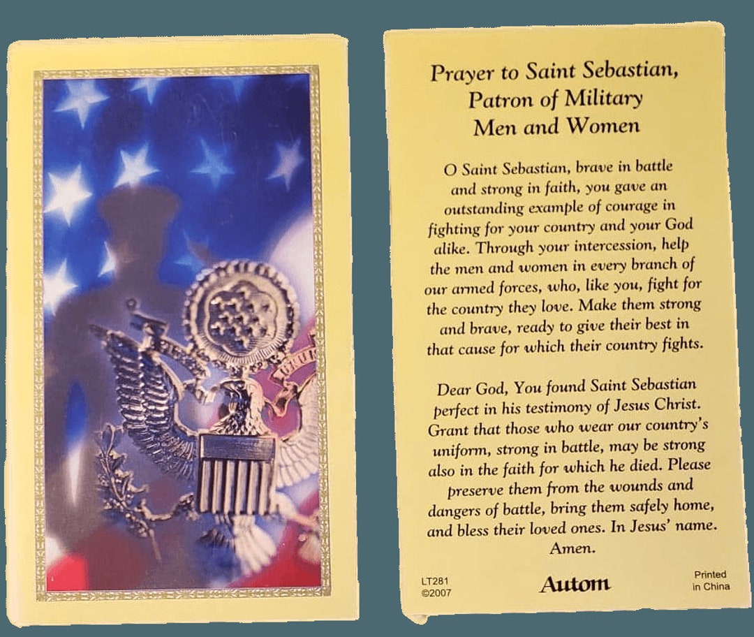 Prayer Card Prayer to Saint Sebastian Patron of Military Men and Women ...