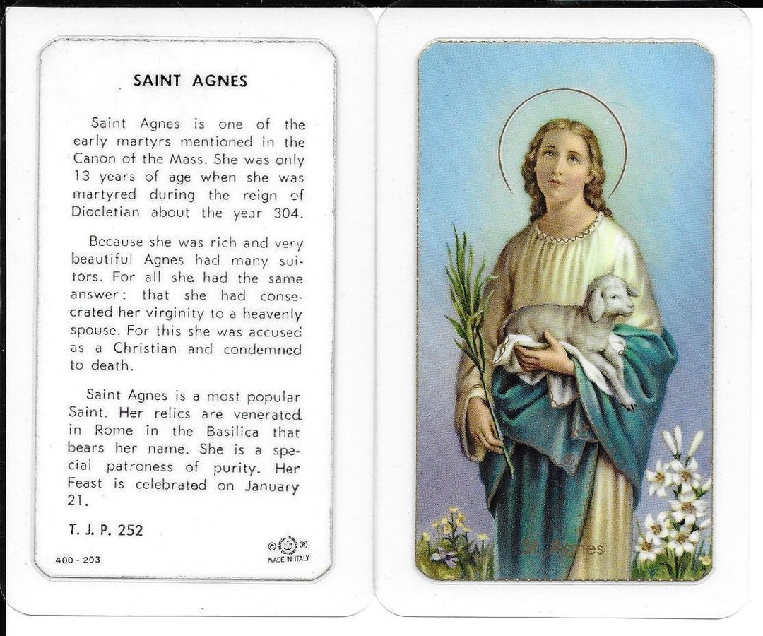 Prayer Card Saint Agnes Laminated TJP - Etsy