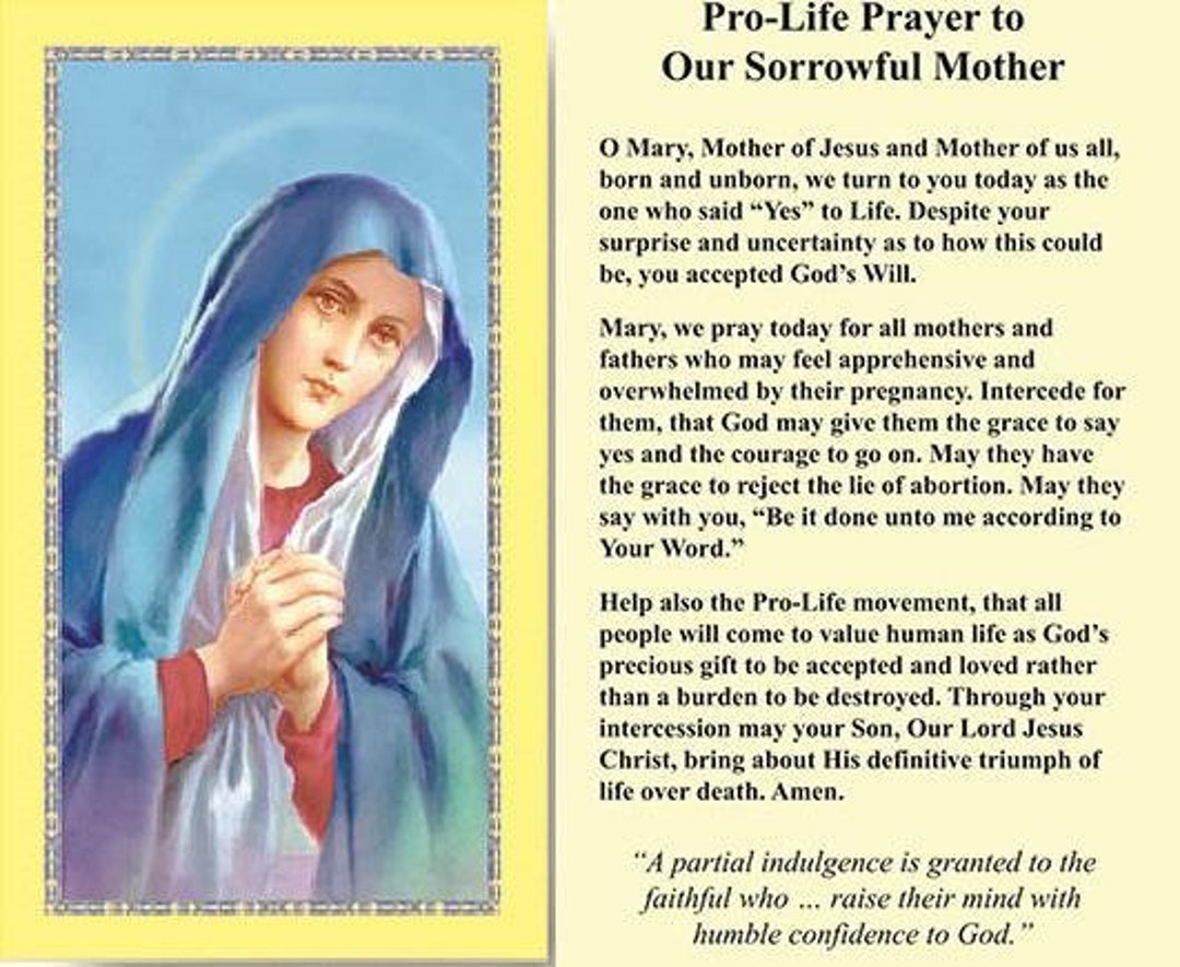 Prayer Card Pro-life Prayer to Our Sorrowful Mother No Laminated CC - Etsy