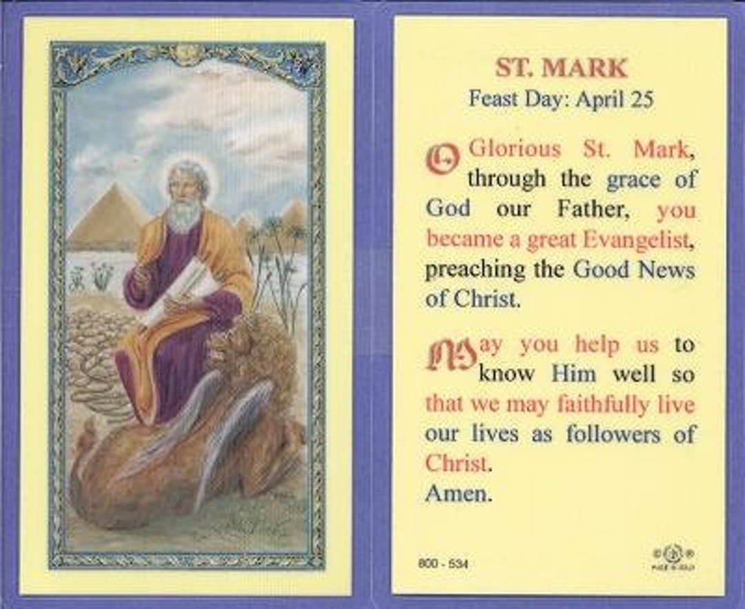 Prayer Card Prayer to Saint Mark Feast Day April Laminated - Etsy