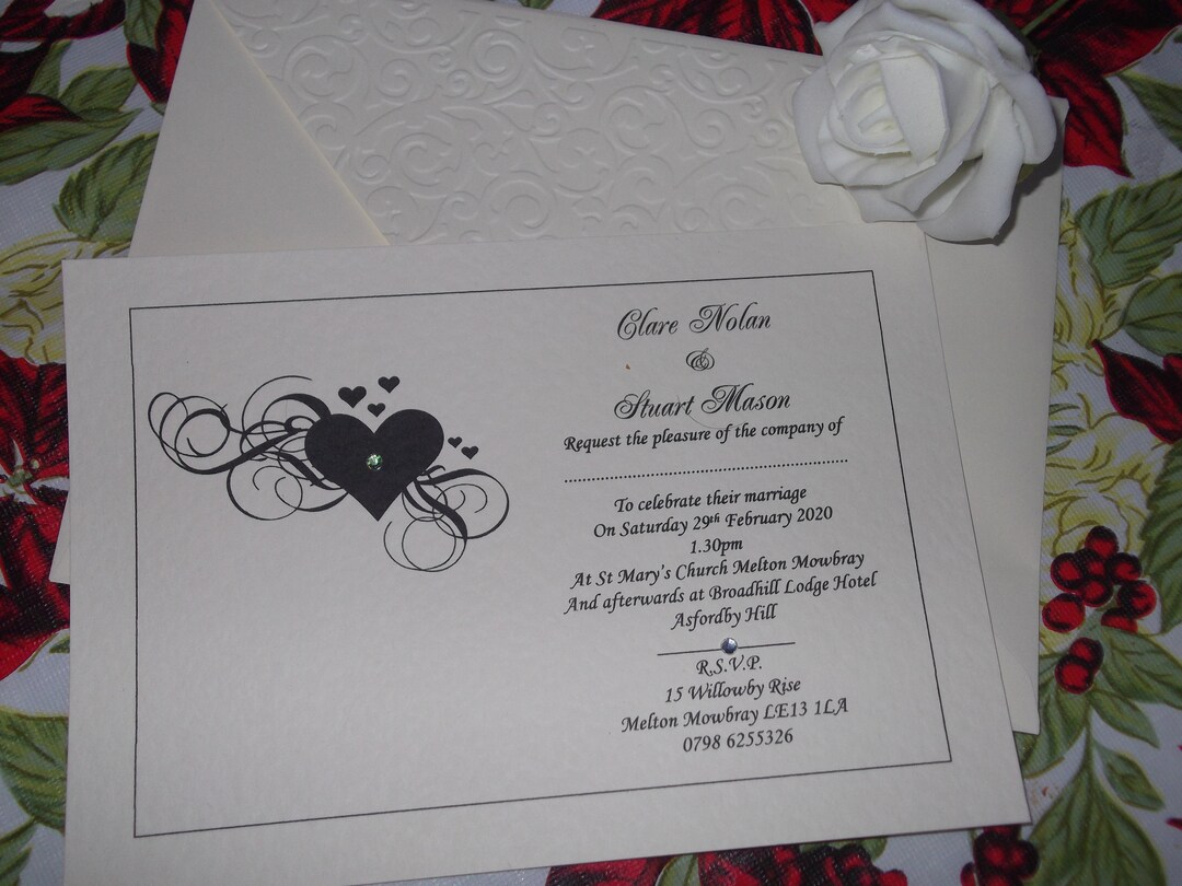 Personalised Handmade A5 Size Wedding Invitations X 10 With Embossed ...