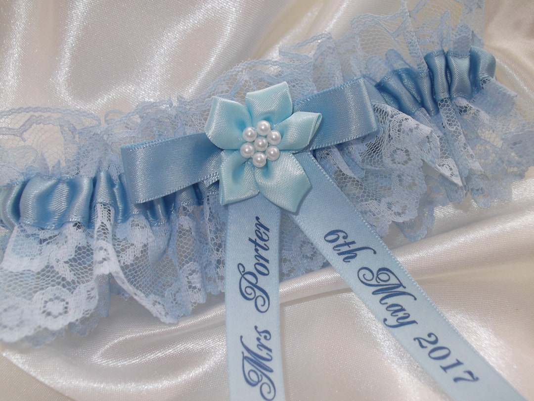 Personalised Blue Wedding Garter Handmade to Order With Name and ...