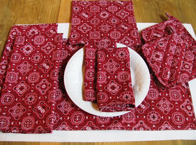 Red Bandana Kitchen Linens | Etsy