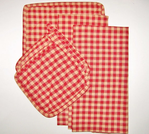 Red/tan Checkered Kitchen Linens - Etsy