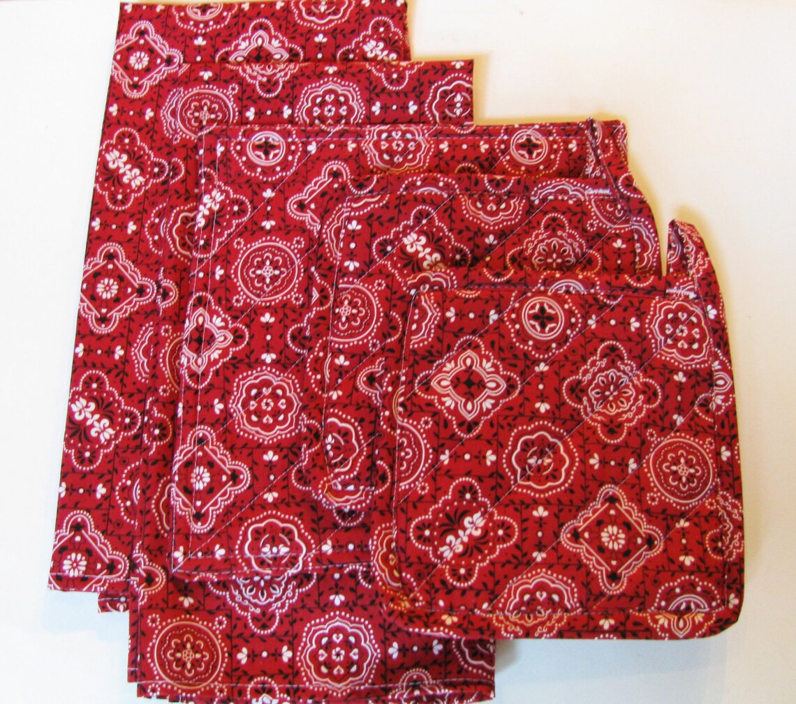 Red Bandana Kitchen Linens | Etsy