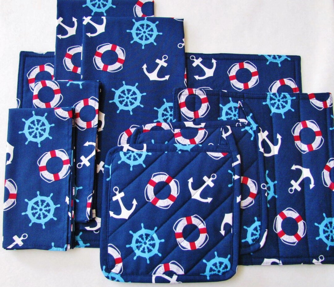 Navy Blue Nautical Kitchen Linens - Etsy