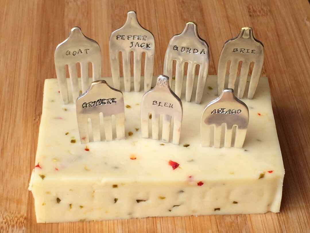 Hand Stamped Fork Cheese Marker Sets; Silverware Gifts; Fork & Spoon ...
