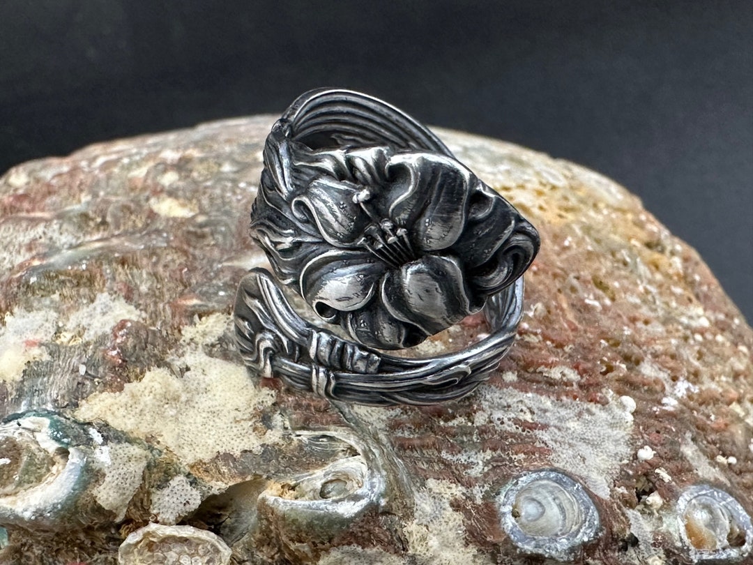 Floral Pattern Sterling Silver Spoon Wrap Ring, Silverware Jewelry ...