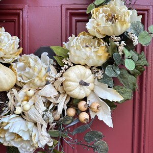 Romantic Antique Ivory Peony Fall Wreath. Peonies, Gourds, Eucalyptus ...