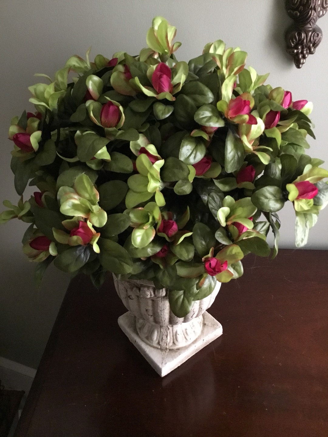 Faux Pink Azalea Arrangement, Grecian Urn Planter, Classic Home Decor ...