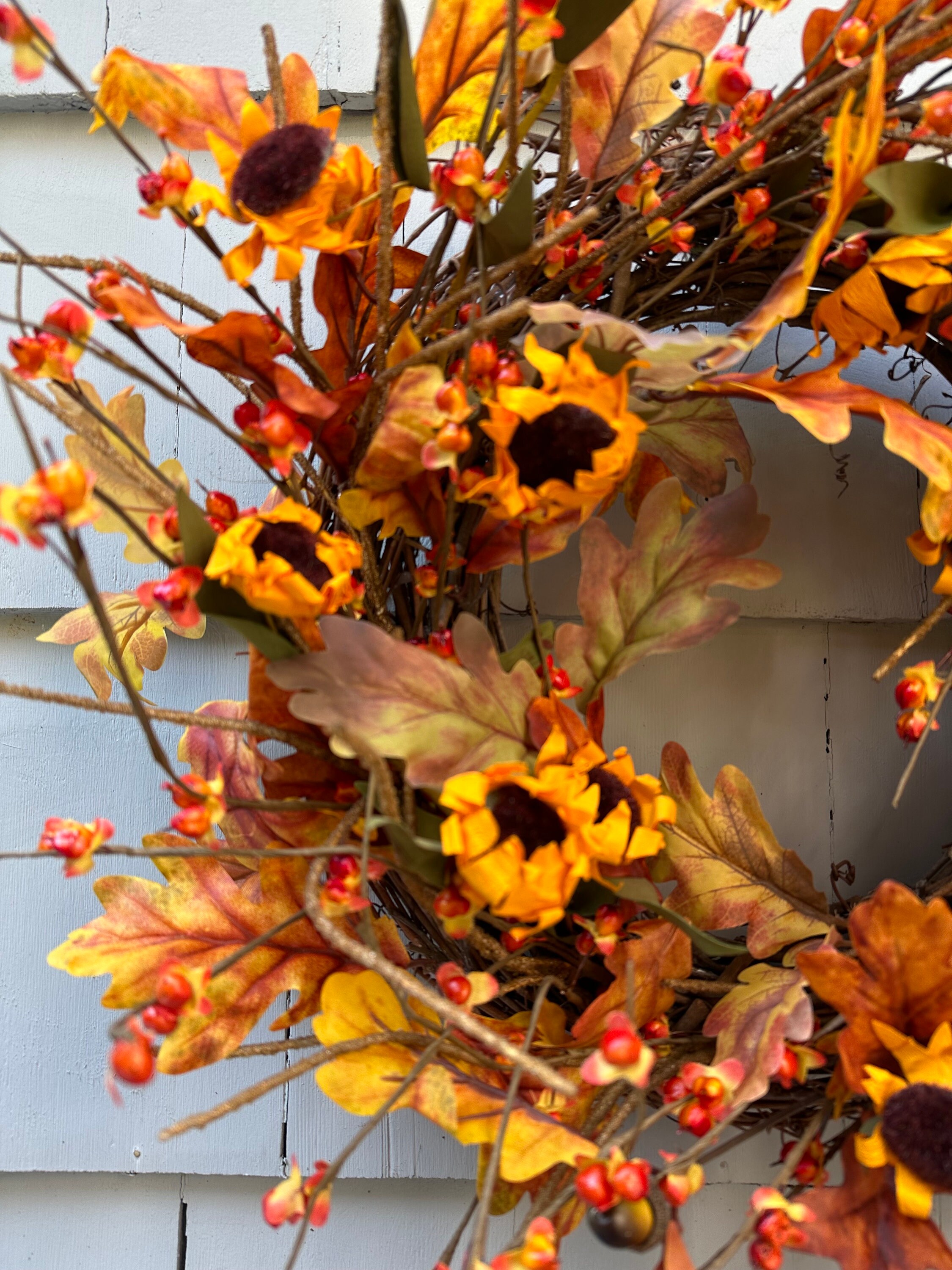Faux Bittersweet Wreath, Oak Leaves, Sunflowers, Fall Harvest Decor - Etsy
