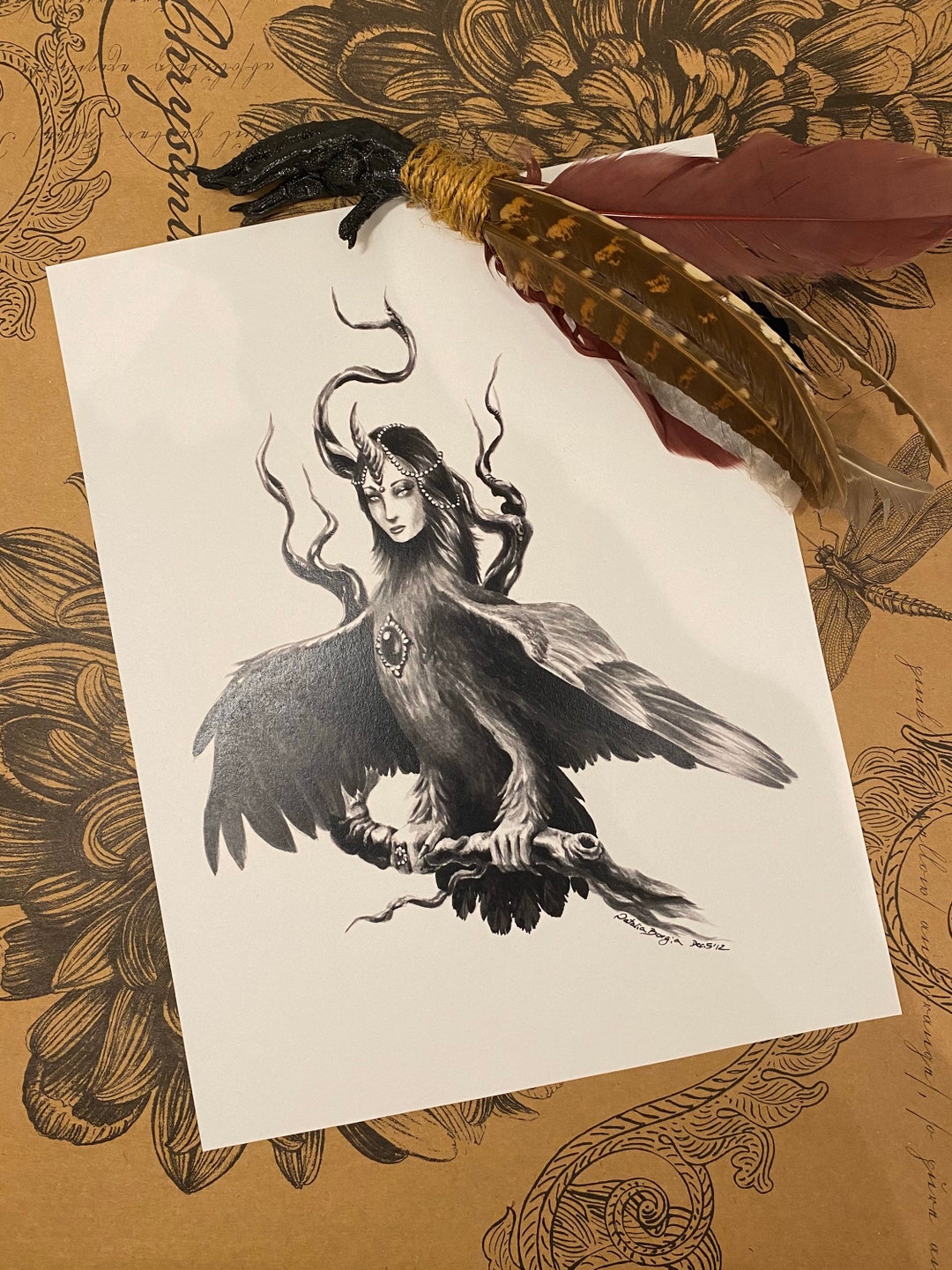 Harpy Ink Wash Art Print - Etsy